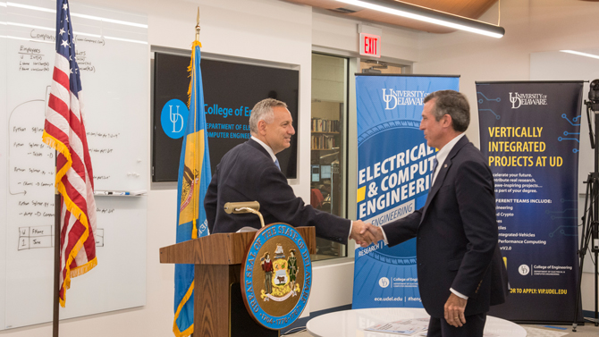 Gov. Carney signs cybersecurity bill in UD's iSuite | UDaily